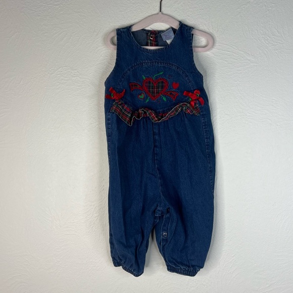 Vintage | Bottoms | Vintage 8s 90s Denim Kids Overalls Jumper With Red ...